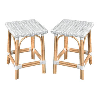 Home Square 24"H Rattan Counter Stool in Glossy White - Set of 2, 2 ...