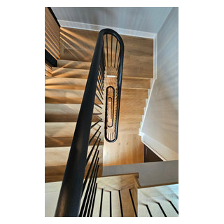 115_Stunning Continuous Rail System on 3 Story Floating Stairs ...