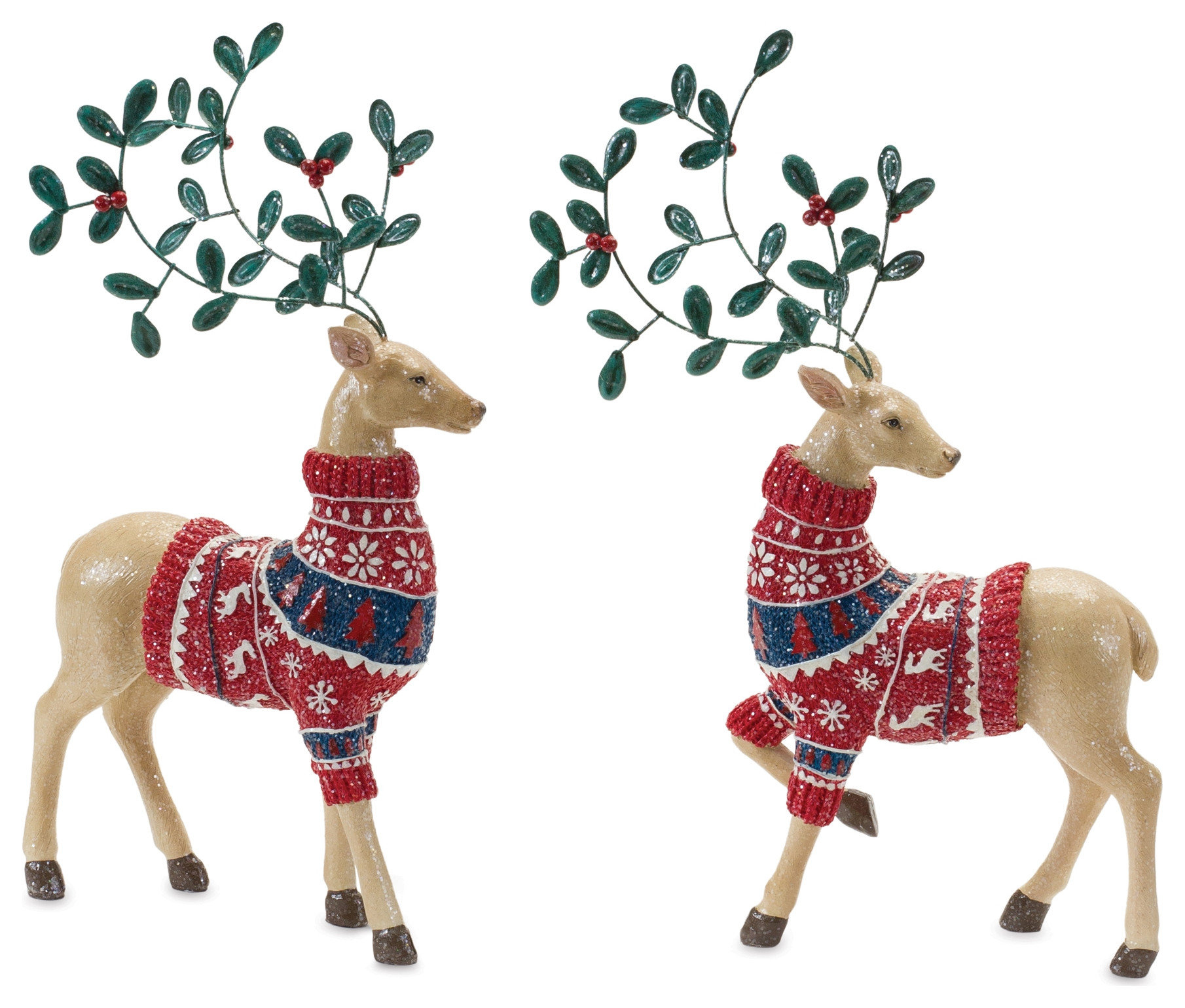 Mistletoe Antler Deer Figurine, 2-Piece Set - Rustic - Holiday Accents ...