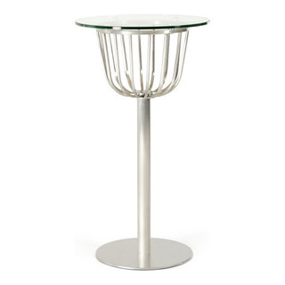Glass Top Bar Table with Stainless Steel Pedestal Base, Silver ...