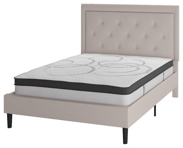Flash Furniture Roxbury Full Platform Bed Set, Beige, SL-BM10-18-GG ...