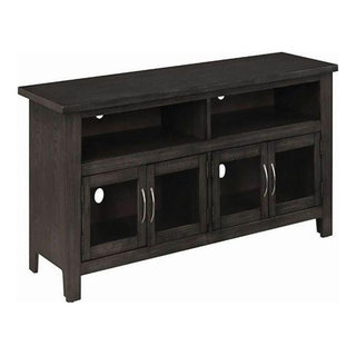 48 Inch TV Console with 2 Open Compartments and Glass Cabinets, Dark ...
