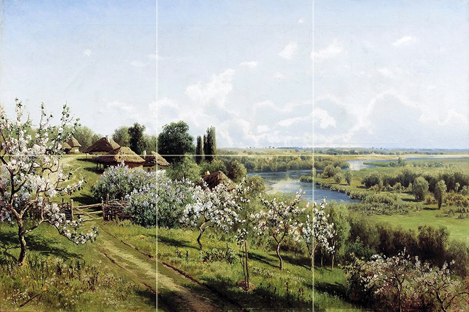 Tile Mural Kitchen Backsplash Splashback Landscape Flowers Garden River ...