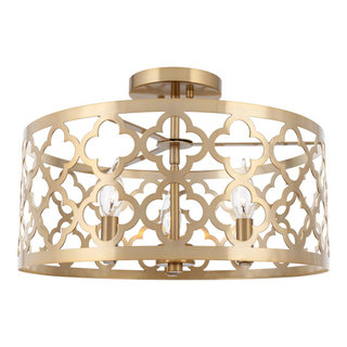 Kira Home Sutton 16" Ceiling Light, Metal Drum Shade, Cool Brass ...
