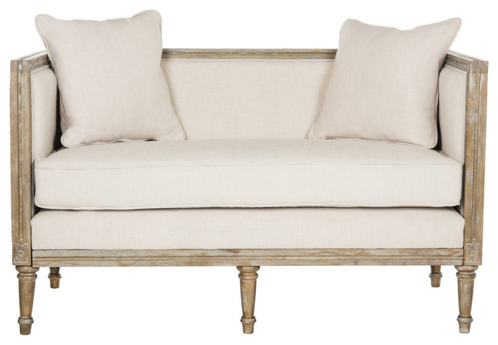 Woody Rustic French Country Settee Beige/ Rustic Oak - French Country ...