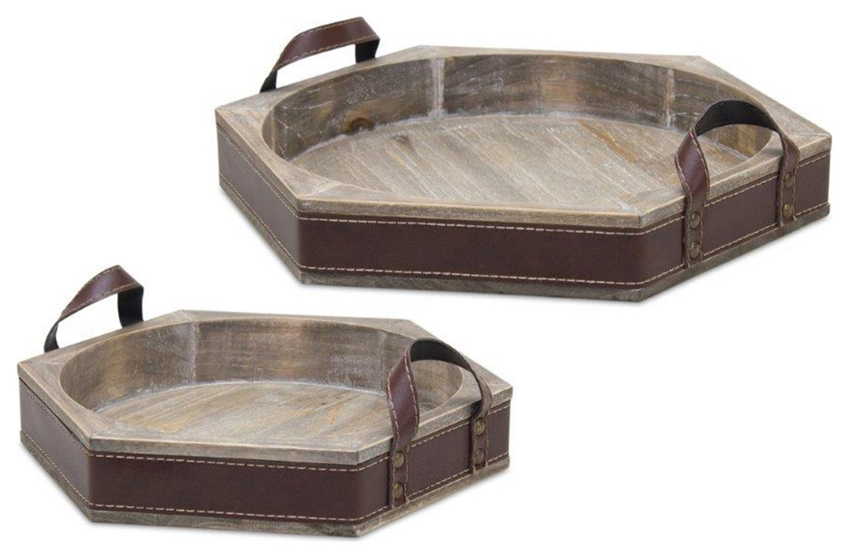 Tray 2-Piece Set, 12"D, 15"D Wood - Farmhouse - Serving Trays - by ...
