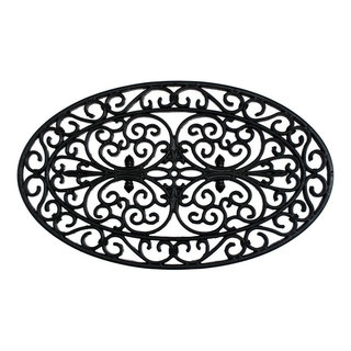 Black Moulded Oval Trellis Rubber Doormat, 18"x30", 18"x30 ...