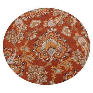 Floral Paisley Round Oriental Area Rug Hand-tufted Wool Carpet 8x8, 8'0 ...