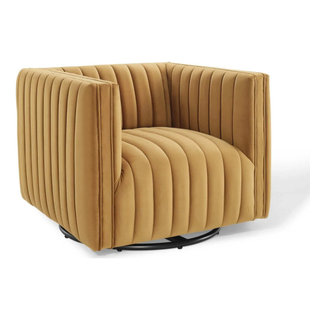 Aria Cognac Channel Tufted Performance Velvet Swivel Armchair ...