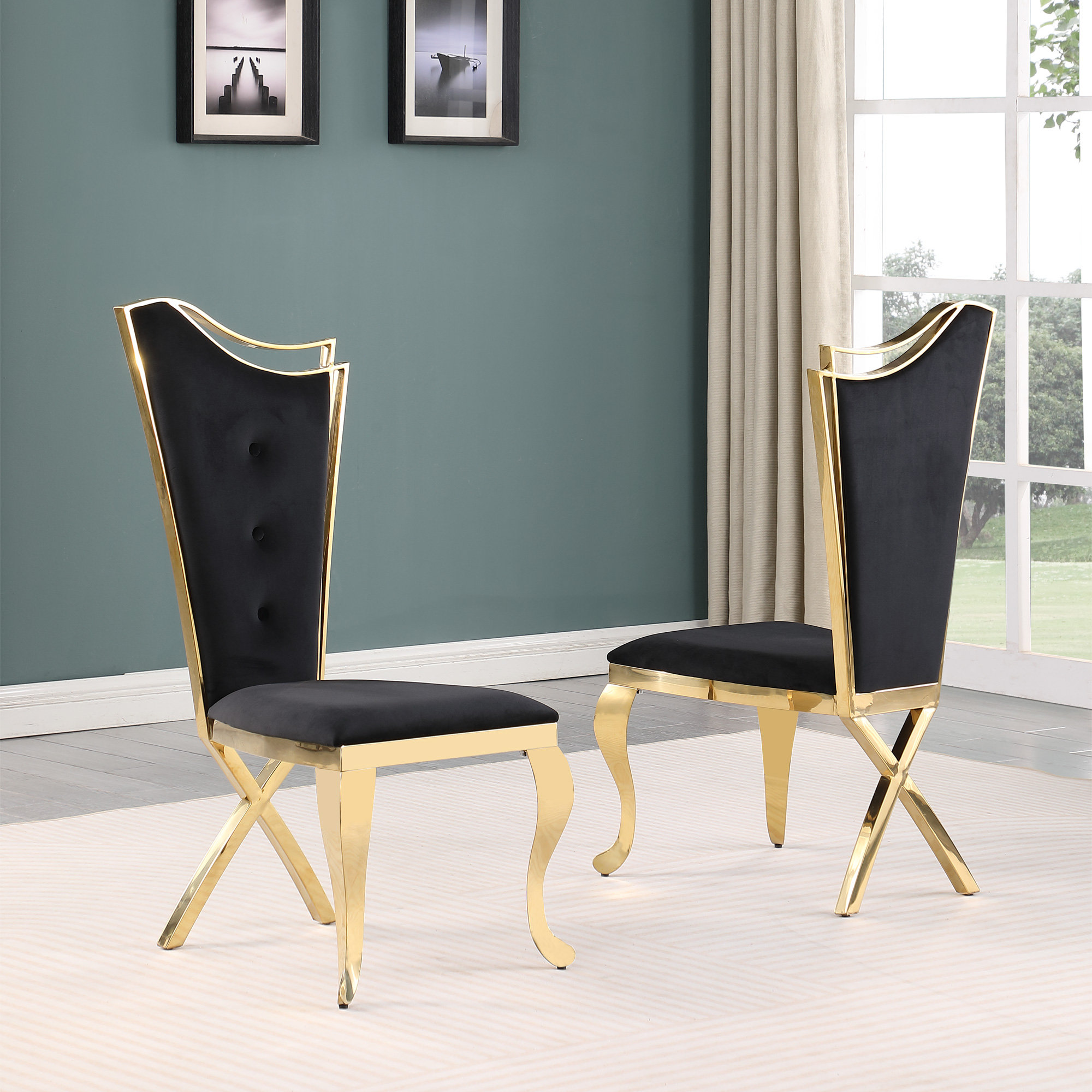 Chihiro Velvet Dining Chair With X-Shaped Legs, Set of 2 - Contemporary ...