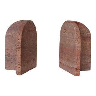 S/2 5"L x 3"W x 6"H Travertine Bookends, Red - Contemporary - Bookends ...