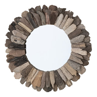 Round Layered Driftwood Framed Mirror, Natural - Beach Style - Wall ...
