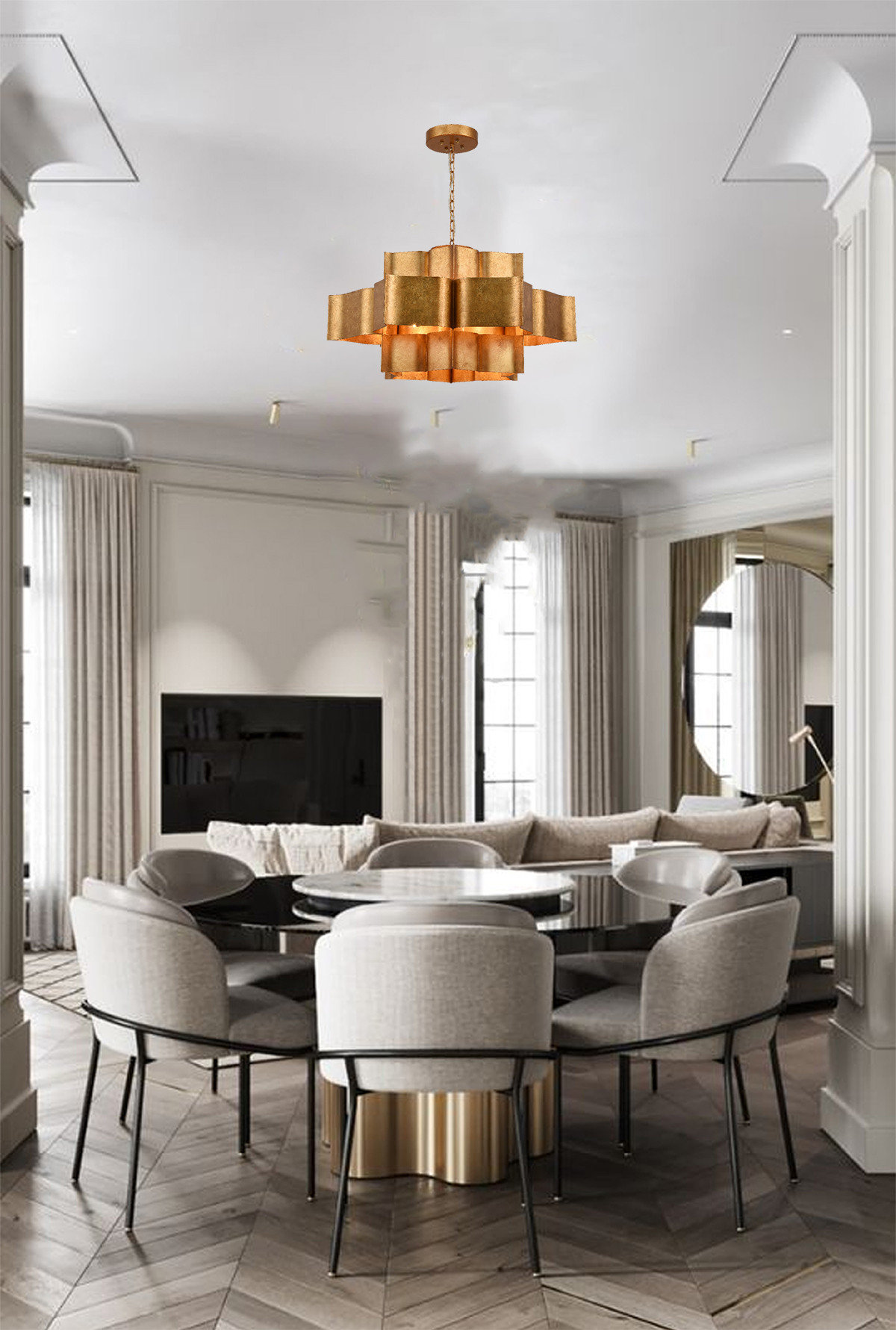 3-Tier Gold Leaf Metal Frame Light Fixture - Contemporary - Pendant ...