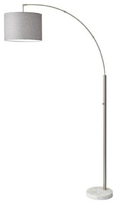 Reading Nook Floor Lamp Brushed Steel Arc Arm Adjustable Grey Fabric ...
