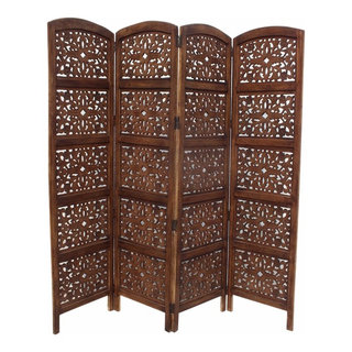 Handmade Foldable 4 Panel Wooden Partition Screen Room Divider Brown ...