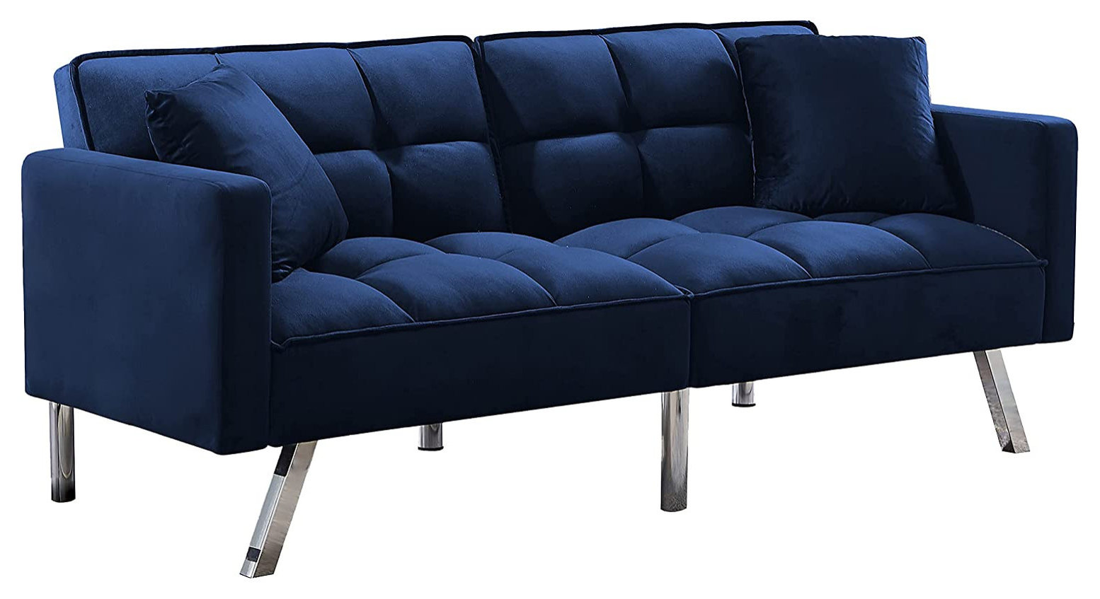 Velvet Futon with 2 Pillows, Square Tufting & 3 Adjustable Backrest ...