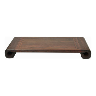 15.75" Brown Oriental Scroll Rectangular Display Table Stand Riser ...