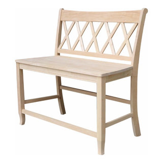 Farmhouse Counter Dining Bench, Butcher Block Seat & Crossed Back ...