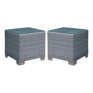 Home Square Condor Rattan Glass Top Patio End Table in Gray - Set of 2 ...