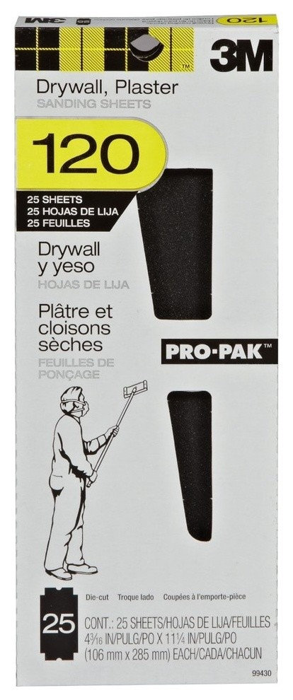 3M 99430 Pro-Pak Drywall Sanding Sheet, 4-3/16" x 11-1/4", 120 Grit, 25 ...