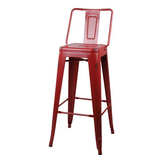 Highback Red Metal Bar Stools Set of 1 - Industrial - Bar Stools And ...