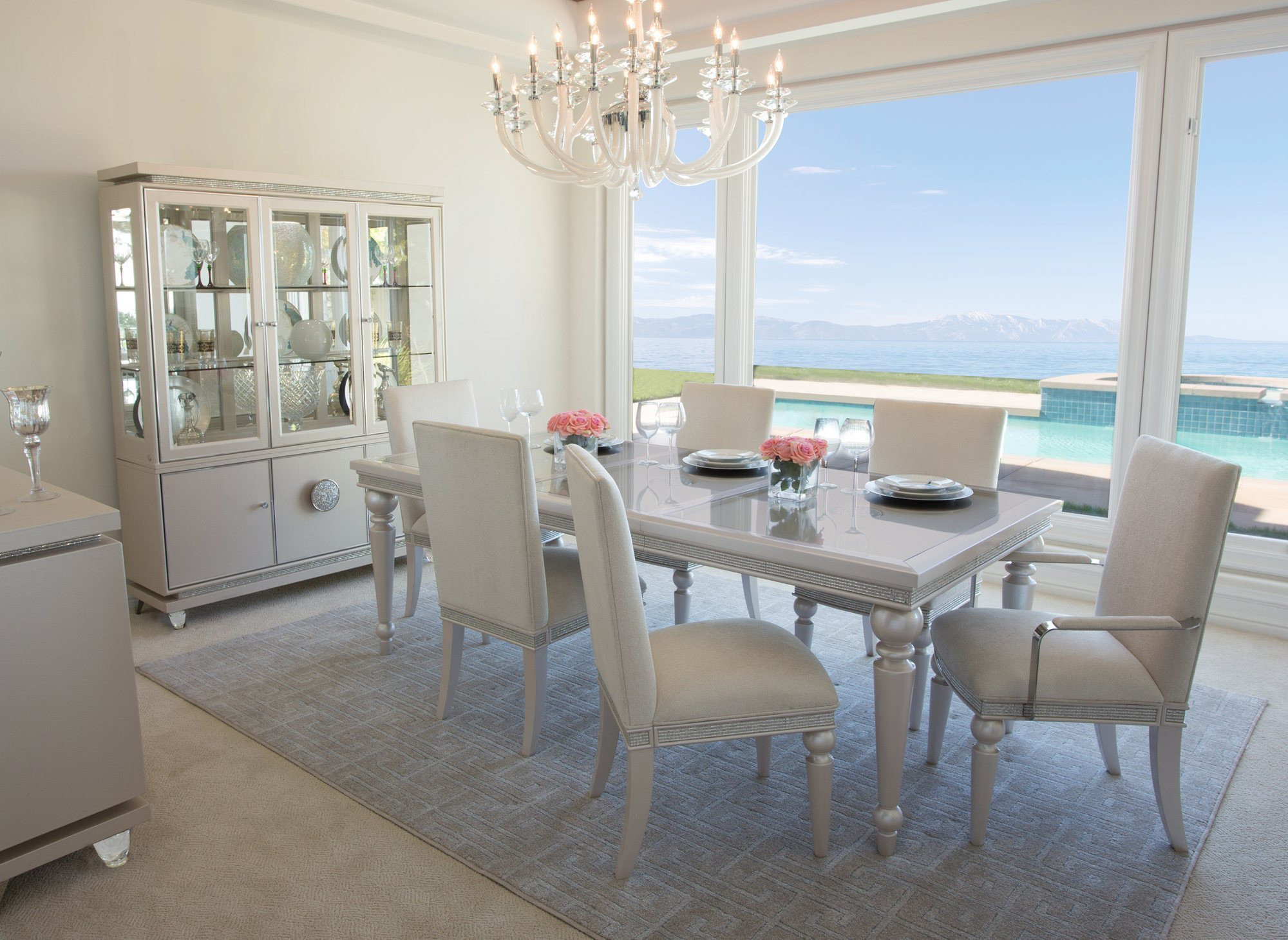 Aico Amini Glimmering Heights Leg Dining Table in Ivory - Traditional ...