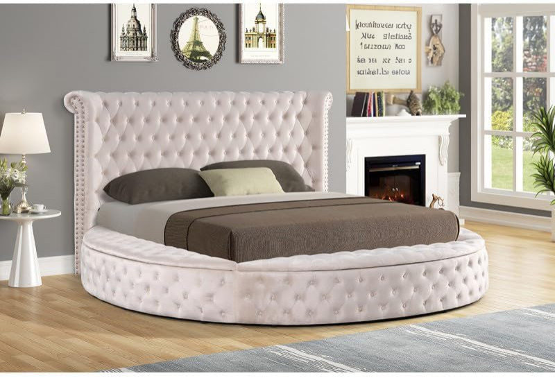 Velvet Tufted upholstered Platform Storage Bed, Circle Bed Frame ...