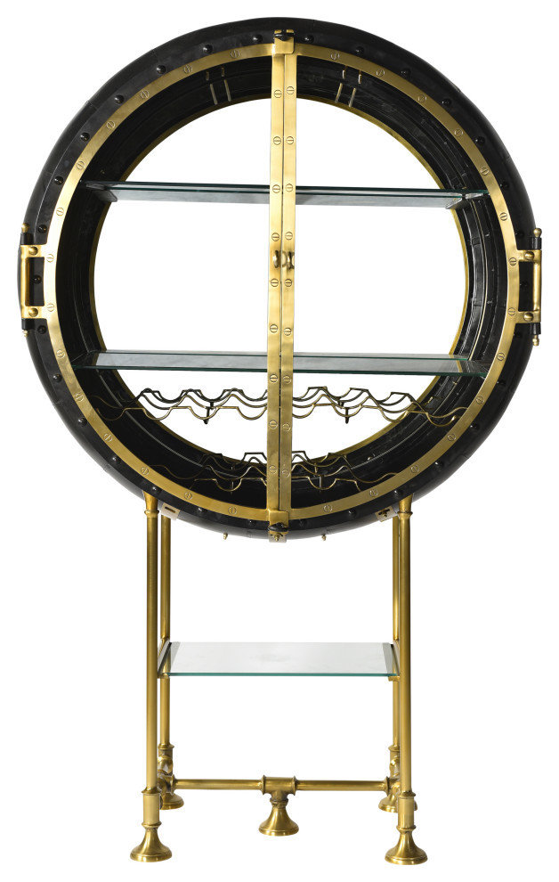 71" Nautical Bar With Pipe Stand, Black, 45x18x71" - Contemporary ...