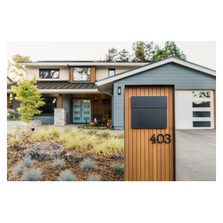 Freestanding Contemporary Cedar and Black Metal Mailbox - Contemporary ...