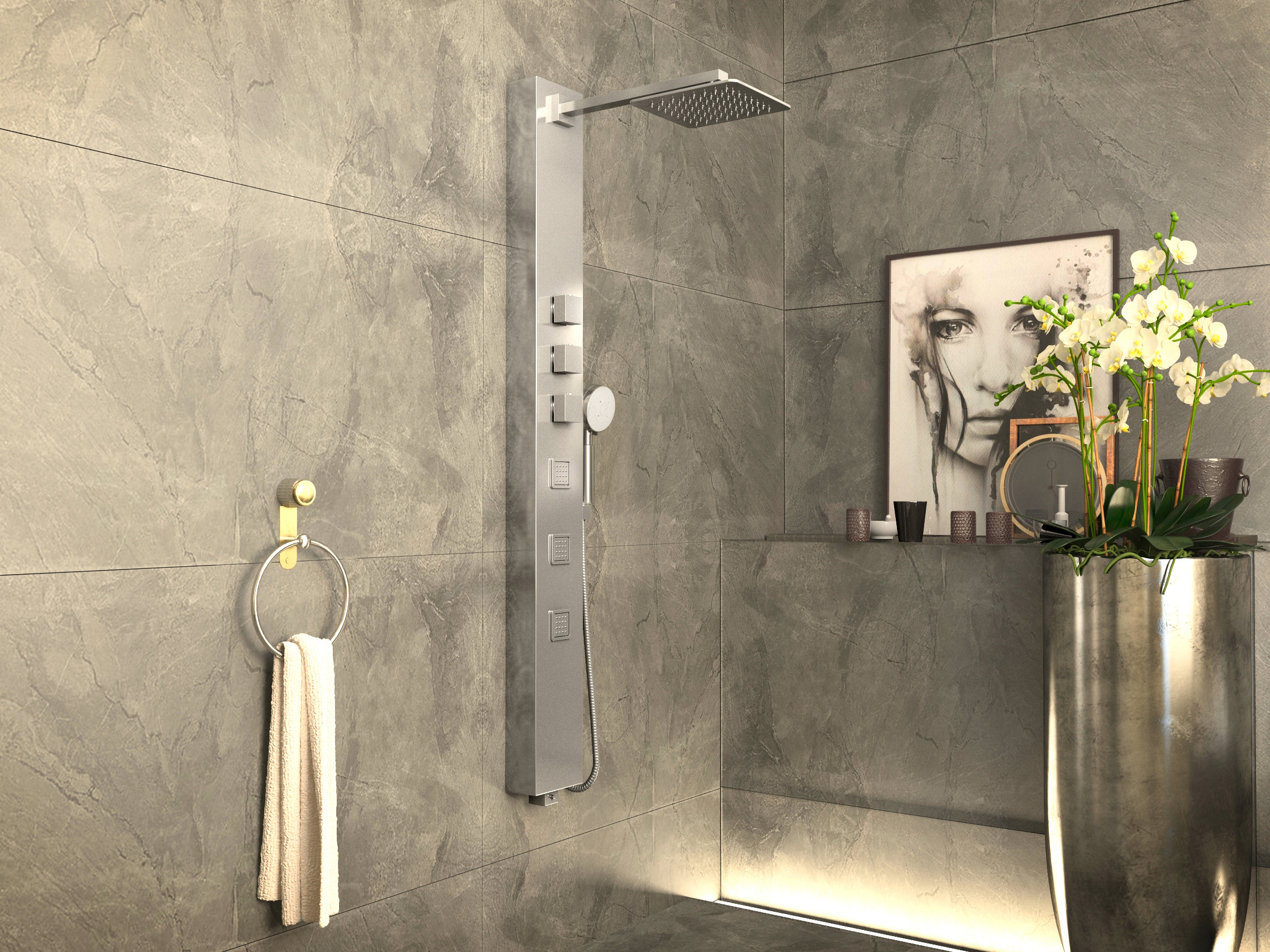 ANZZI Lann 53 In. 3-jetted Full Body Shower Panel With Heavy Rain ...