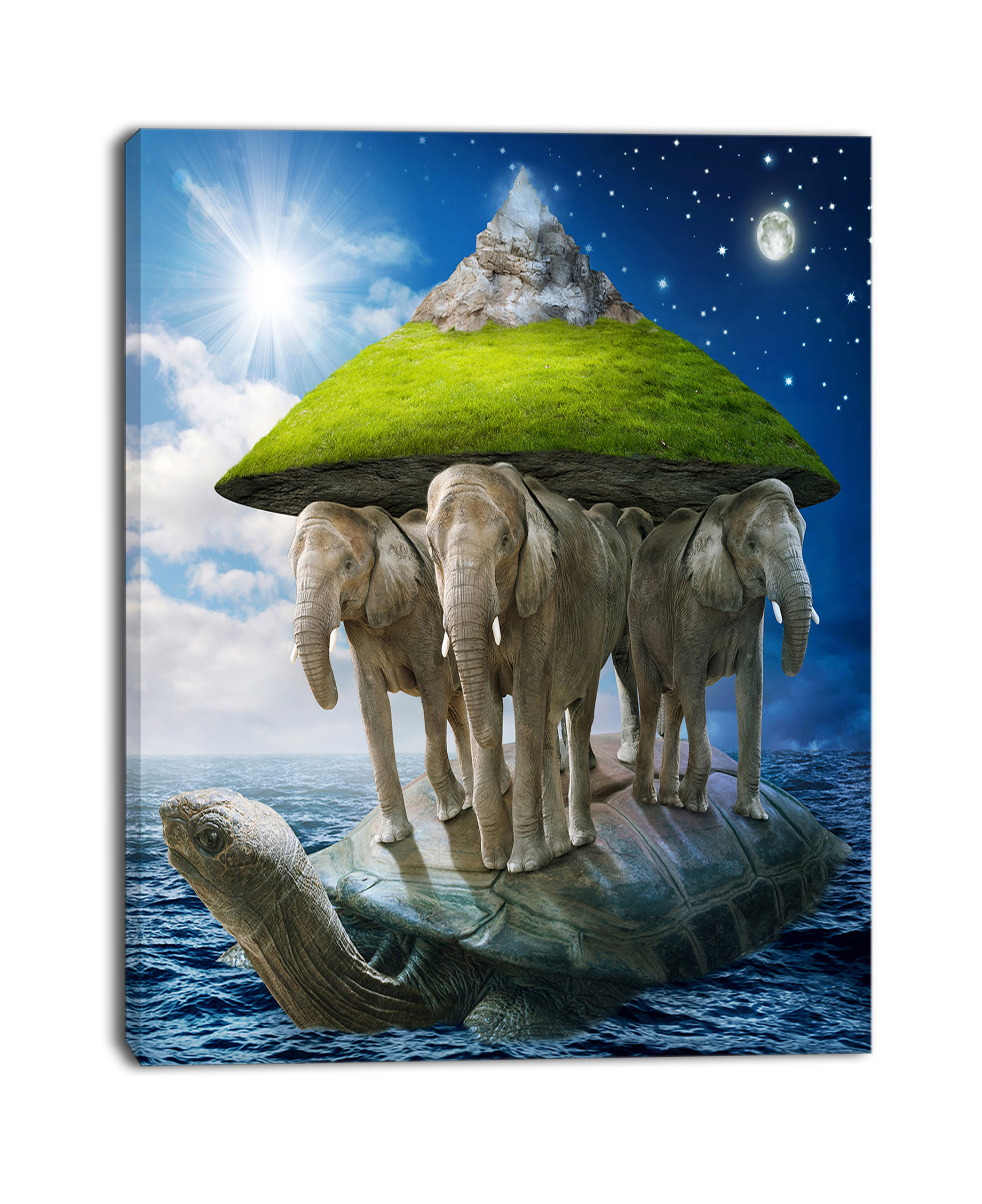 Giant Turtle Carrying Elephants, Abstract Canvas Art Print, 12"x20"x1 ...