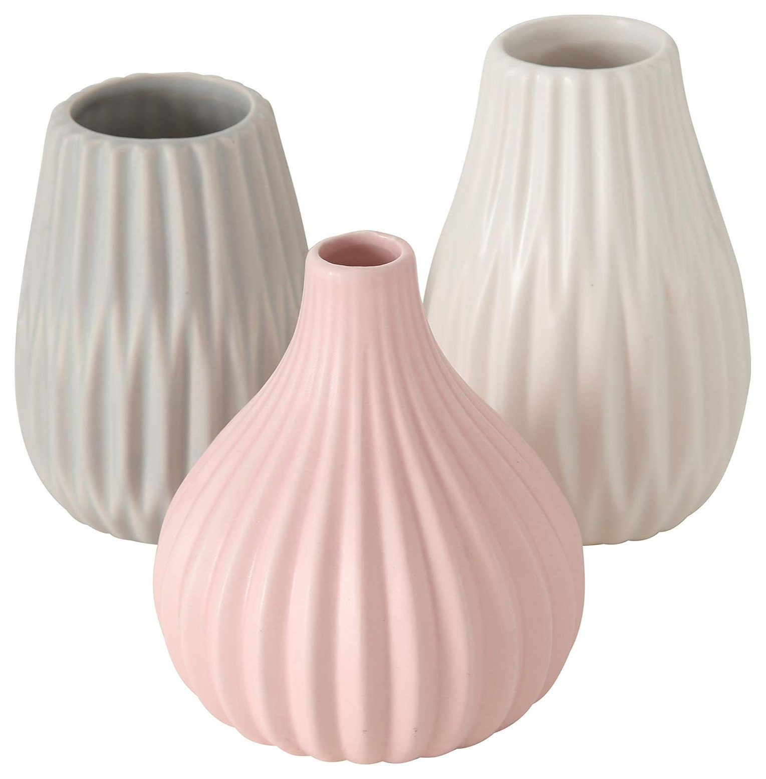 3 Piece PInk/Mauve/Rose Stoneware Table Vase Set, 5 1/2 L x 3 W x 3 H ...