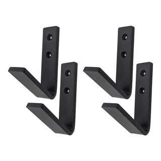 (4) Single Coat Hook Slanted J Black Steel Iron Modern Farmhouse Rustic ...