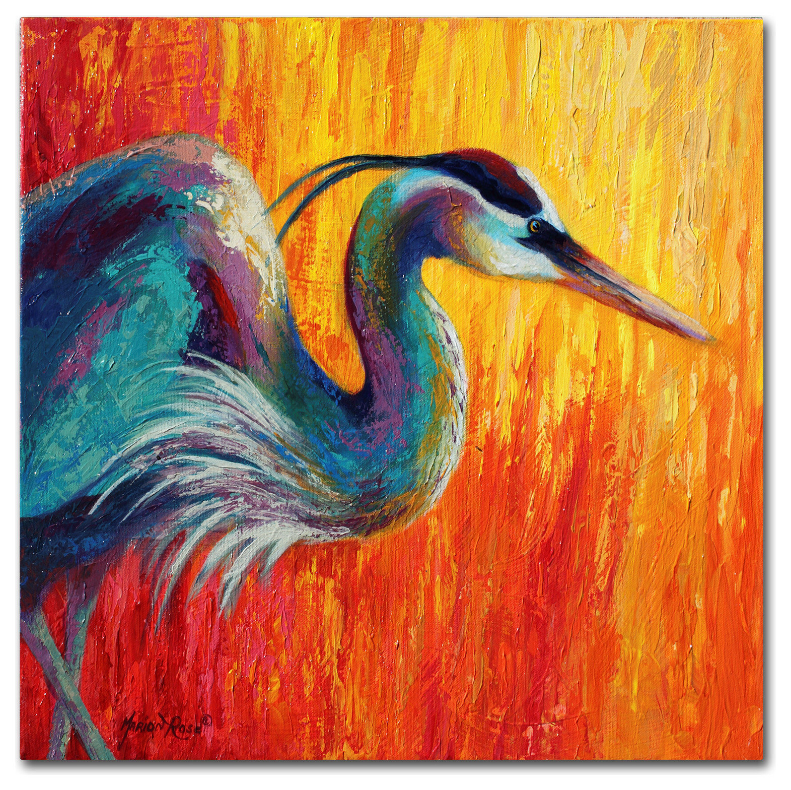 Marion Rose 'Blue Heron 1' Canvas Art, 18"x 18" - Beach Style - Prints ...