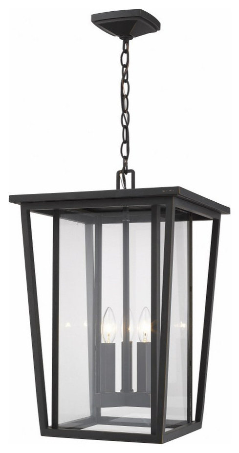 3 Light Outdoor Chain Mount Lantern in Craftsman Style - 14 Inches Wide ...
