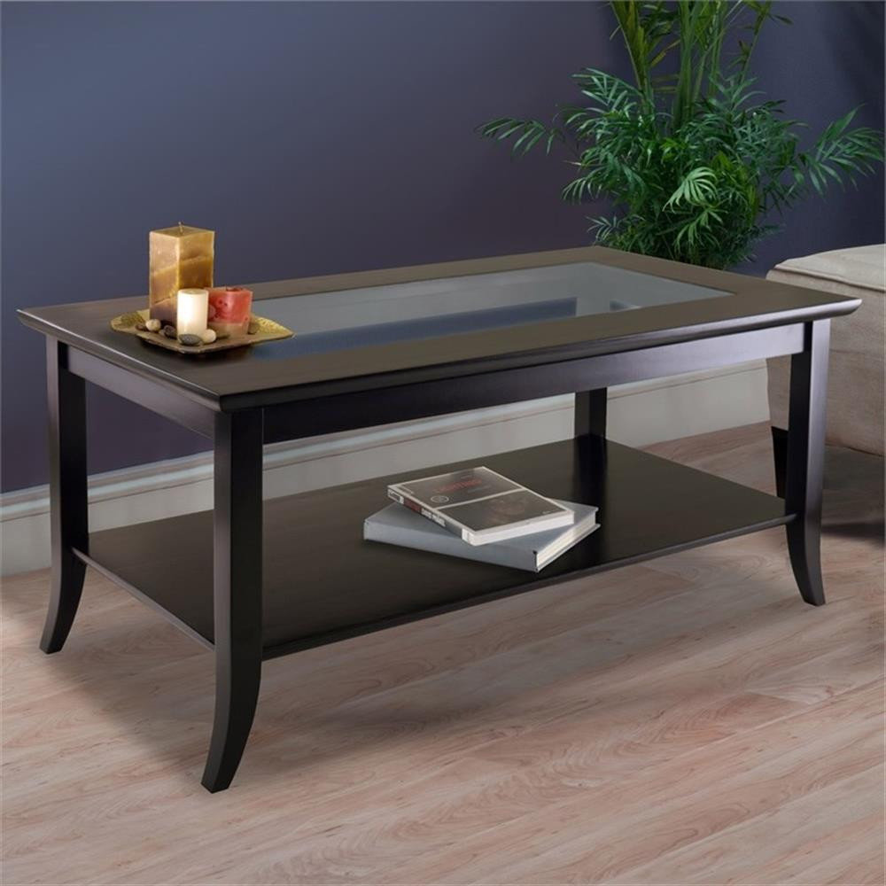 Pemberly Row Rectangular Transitional Solid Wood Coffee Table in Dark ...