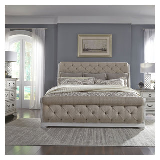 Evaeh Queen Upholstered Sleigh Bed, Dresser & Mirror, Night Stand ...
