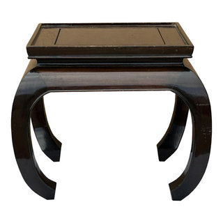 Oriental Chinese Brown Curve Leg Square Side Table Display Stand ...
