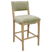 Clara Bar Height Stool in Contemporary Leaf Green Linen Fabric on Solid ...