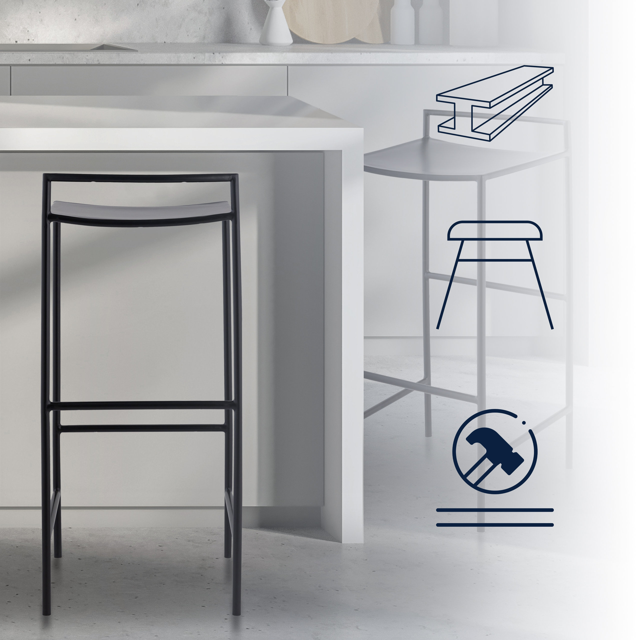 Svelte Coastal Contemporary Iron Saddle-Seat Low-Back Bar Stool With ...