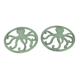Distressed Coastal Cast Iron Octopus Sea Foam Green Trivet Set of 2 ...