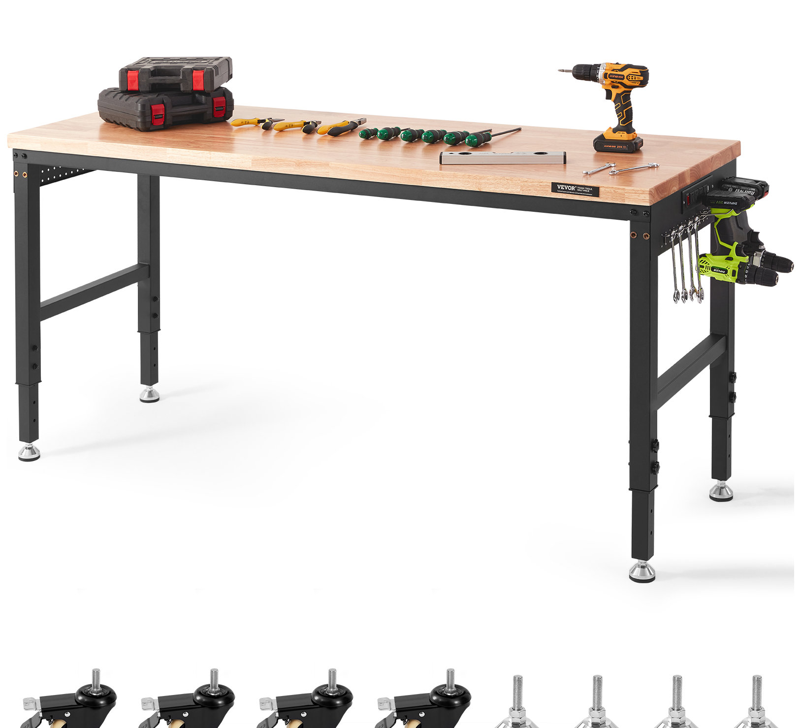 VEVOR Adjustable Height Workbench 72"L x 25"W Table With Power Outlets ...