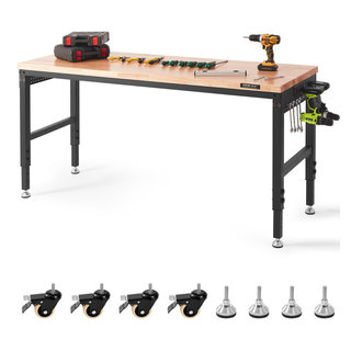 VEVOR Adjustable Height Workbench 72"L x 25"W Table With Power Outlets ...