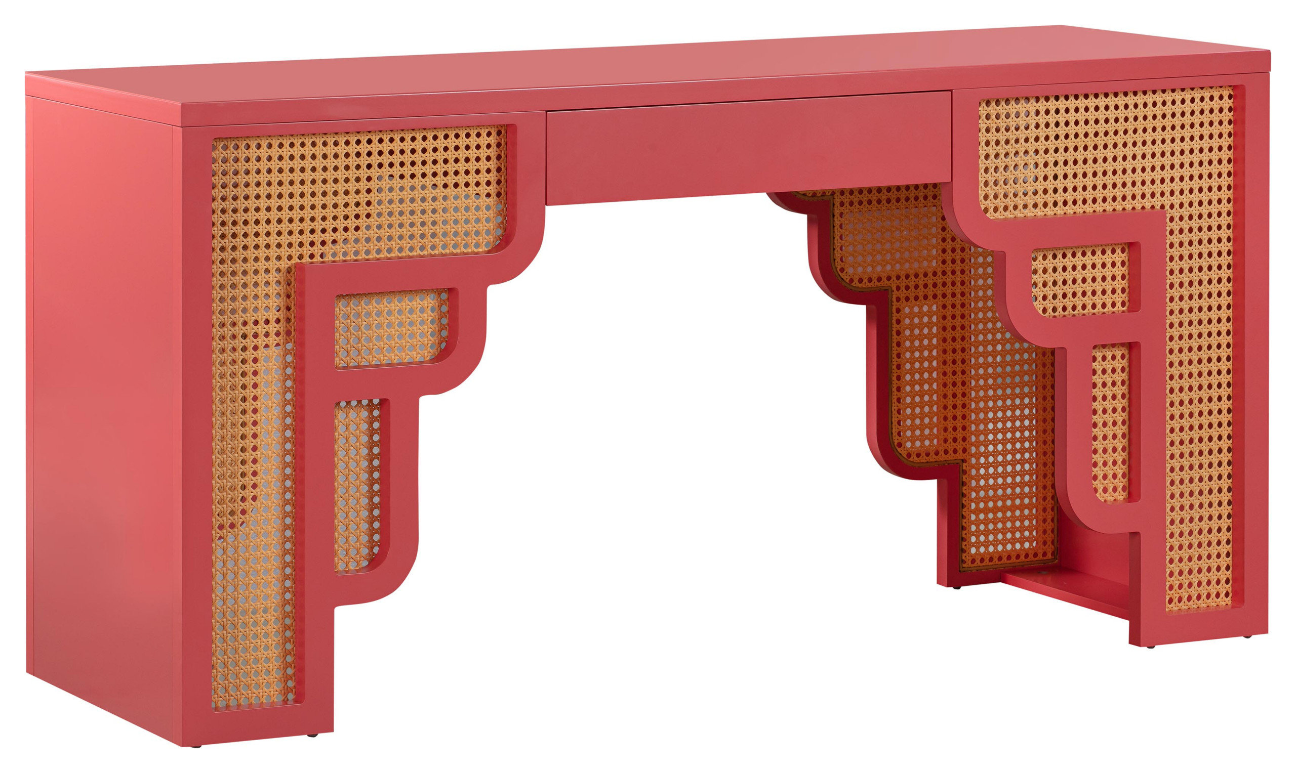 TOV Furniture Suzie Coral Pink & Rattan Desk - Transitional - Desks And ...