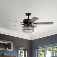 52 in. Indoor Matte Black Reversible Ceiling Fan with Crystal Cascade ...