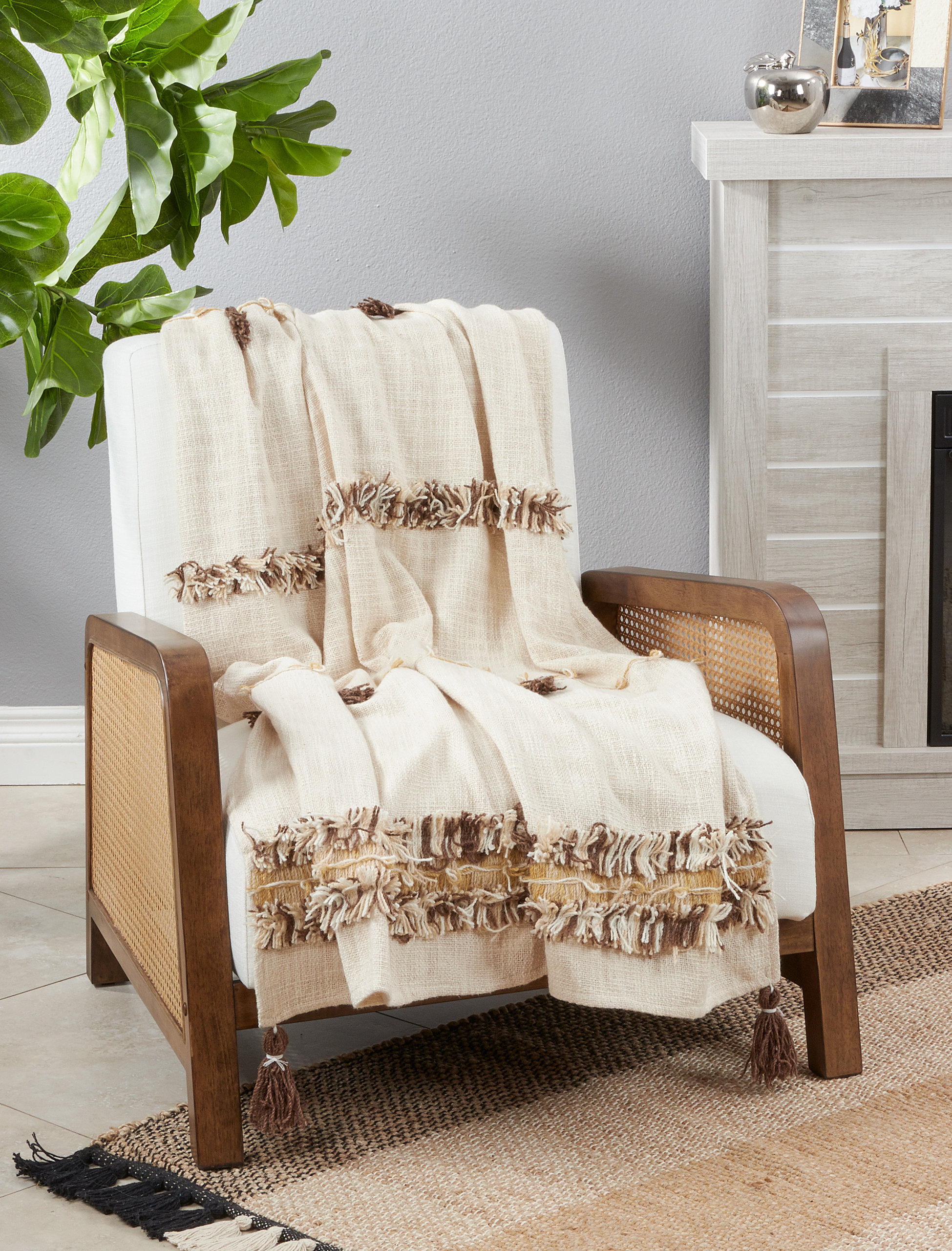Tassel & Fringe Design Throw, Ivory, 48"x72", 48"x72" - Transitional ...