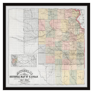 "Sectional Map of Kansas" Framed Painting Print, 18x18 - Contemporary ...