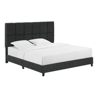 Legends Home King Size Grey Squares Upholstered Platform Bed ...