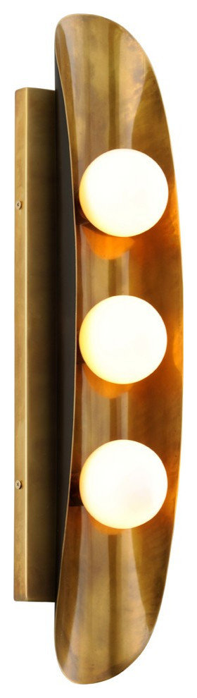 Hopper by Martyn Lawrence Bullard Vintage Brass Wall Sconce, Opal White ...