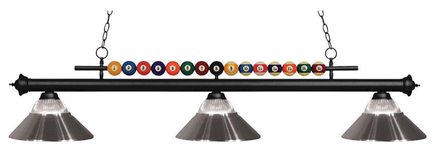 Z-Lite Shark 3-Light Billiard Light, Black, Clear Ribbed & Nickel ...
